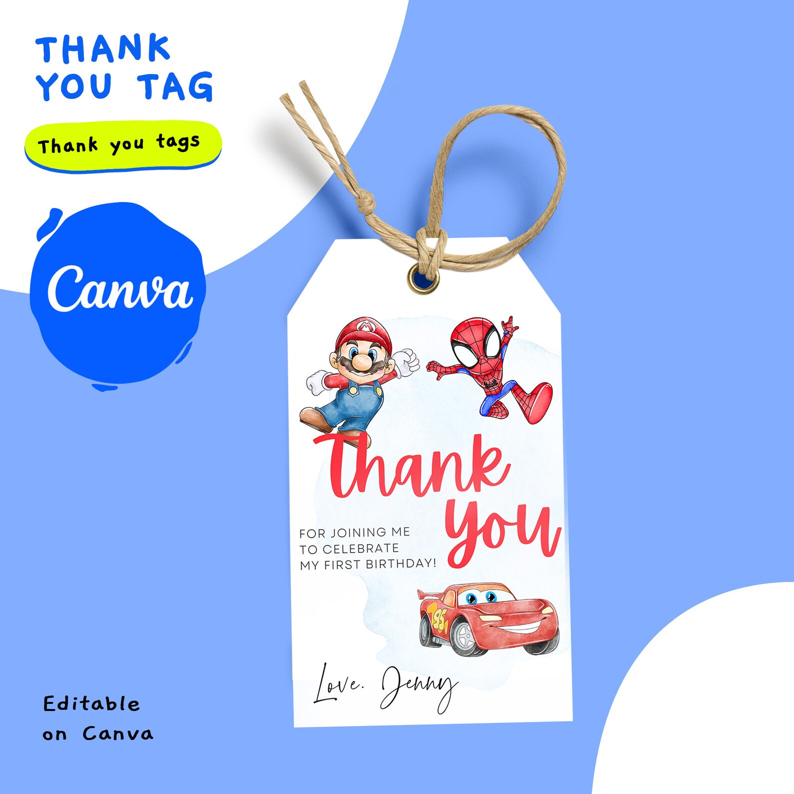 Spidey and Mario and Mcqueen Birthday Invitation With FREE Thank You ...