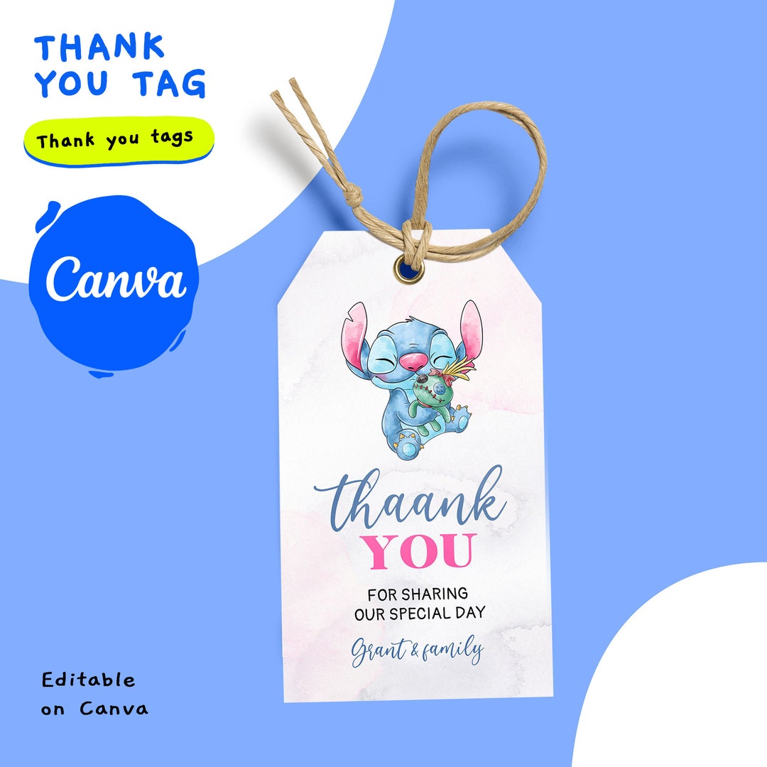 Editable Stitch Birthday Favor Thank You Tags Template and Tag Template ...