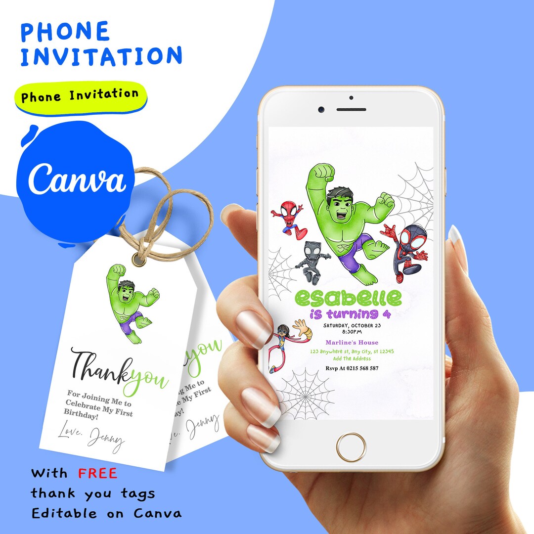 Digital Phone Hulk & Spidey and His Amazing Friends Birthday Invitation ...