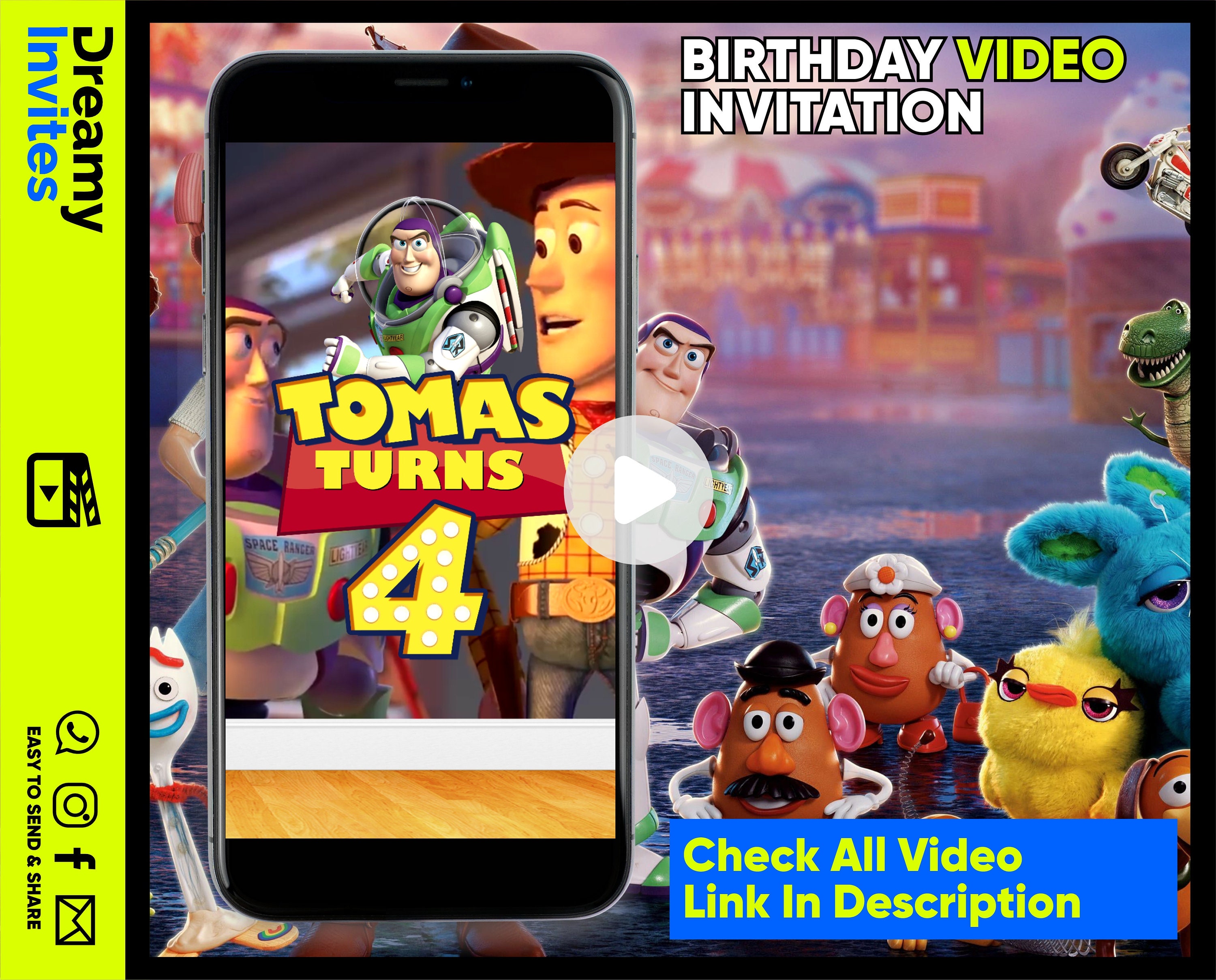 Digital Toy Story Birthday Invitation Video Ready in 24H! Two Infinity ...
