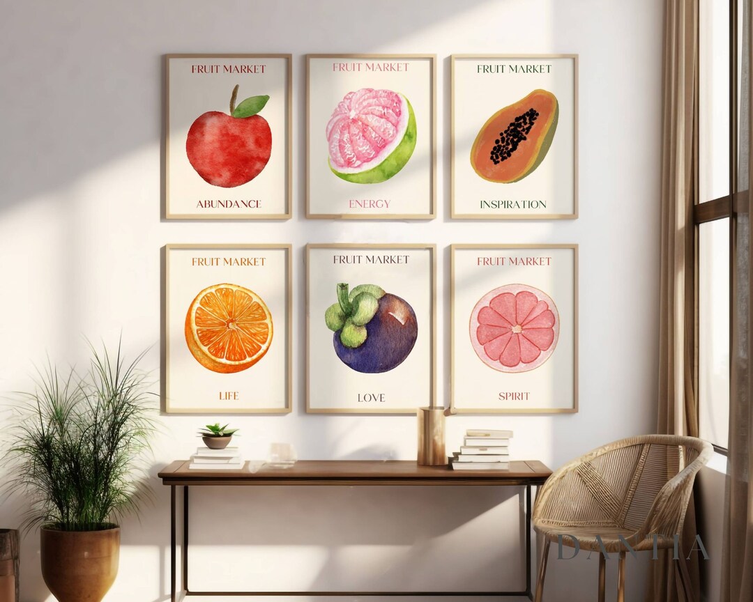 Fruit Market Print Set of 6 Fruit Poster Botanical Gallery Wall Set ...