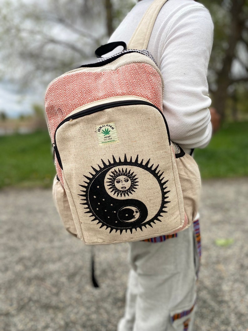 Sun Moon Embroidery Hemp Backpack: Himalayan Boho Bag - Etsy