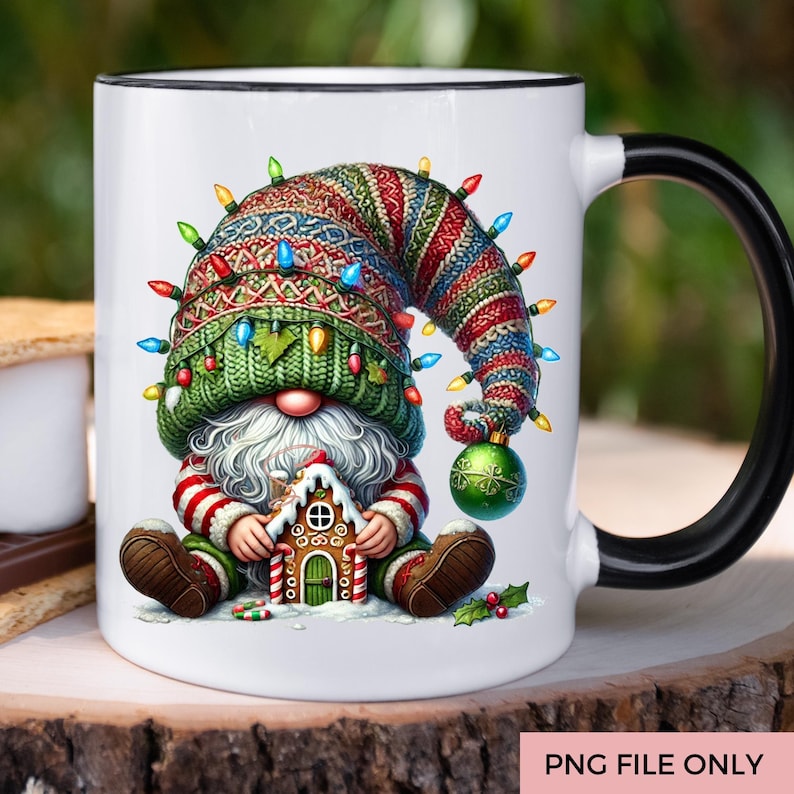 Christmas Gnome PNG, Green Gnome Coffee Mug Png, Watercolor Gnome ...
