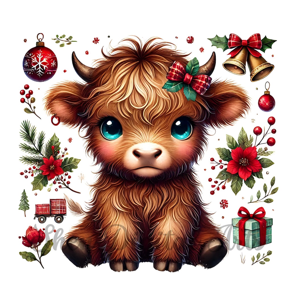Christmas Highland Cow Png, Baby Highland Cow Sublimation, Red ...
