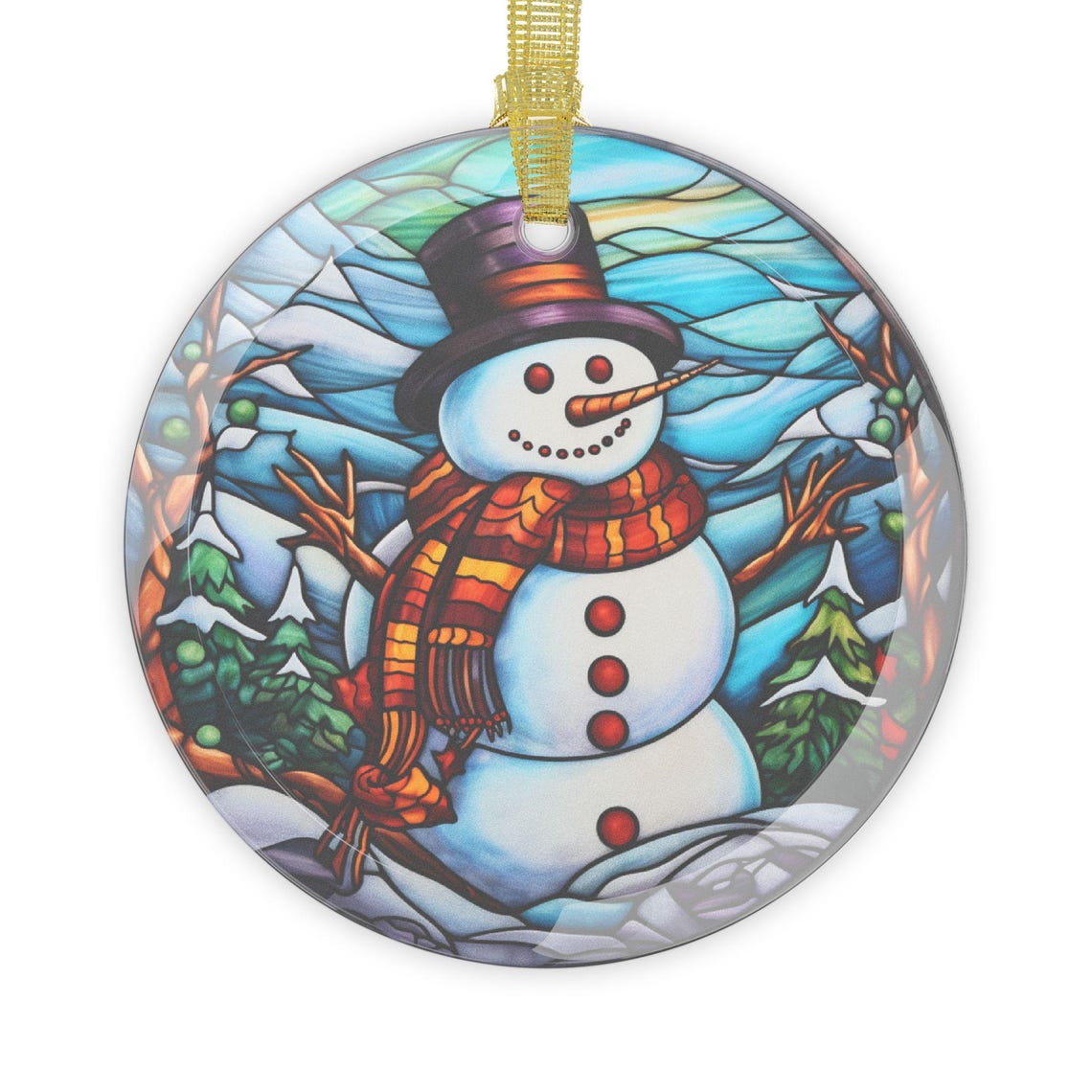 Stained Glass Style Snowman Glass Ornament - Etsy