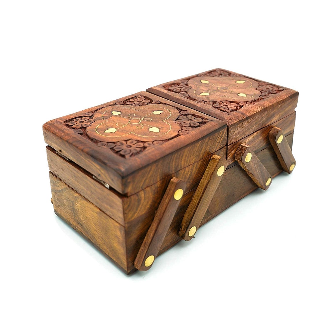 Handmade Flip Flap Sheesham Wooden Rectangular Box With Brass Inlay ...