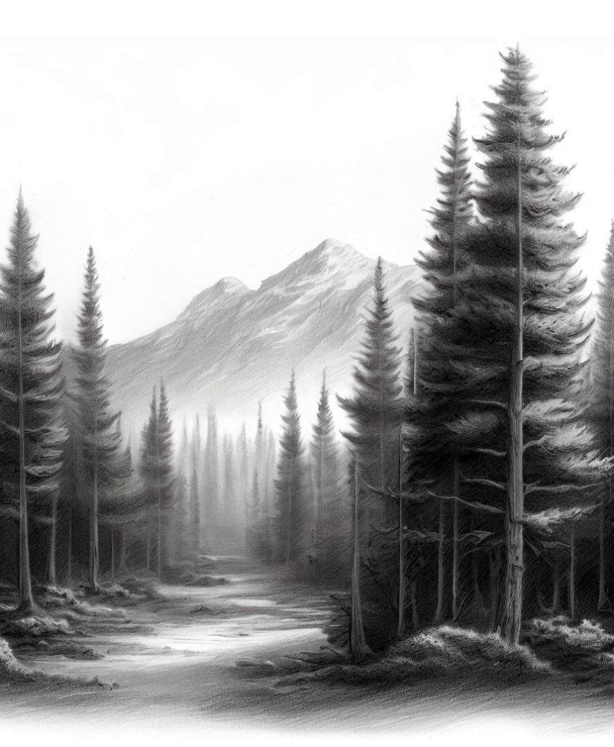 Pine Trees and Moutains | Pencil Sketch | Printable Wall Art | Western ...
