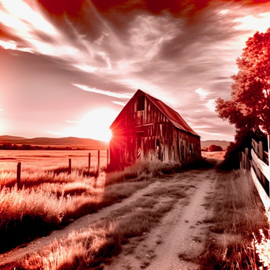Old Barn Print Red Skies| Farmhouse |printable Wall Art | Western Decor ...