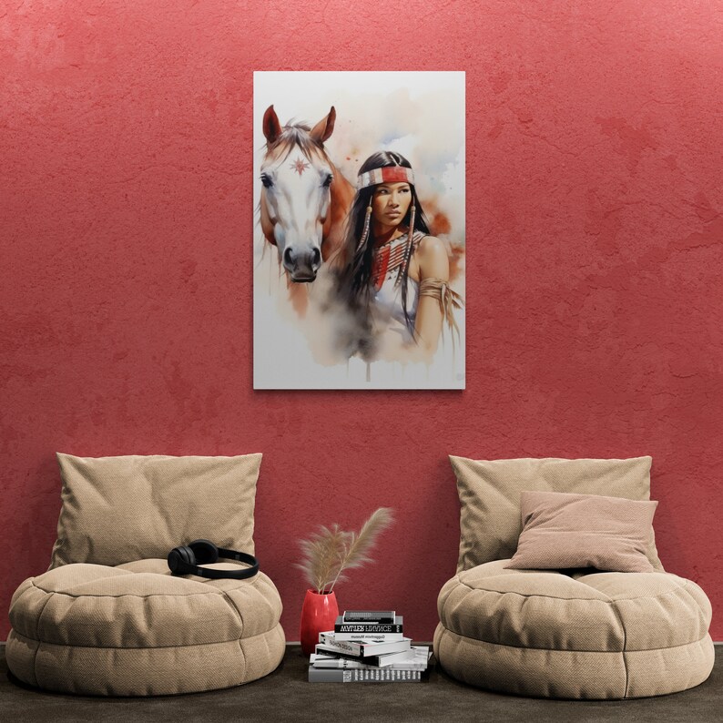 Native American Lakota Indian Woman and Horse | Watercolor Printable ...