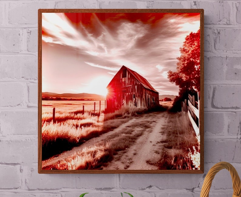 Old Barn Print Red Skies Farmhouse printable Wall Art - Etsy