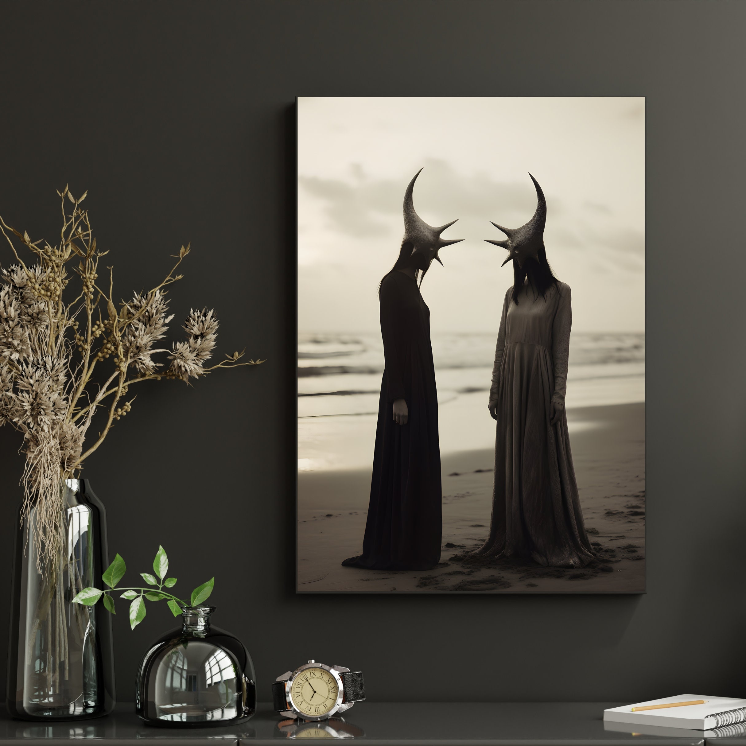Women Horn Shaped Costumes Photography, Creepy Goth Wall Art, Spooky ...