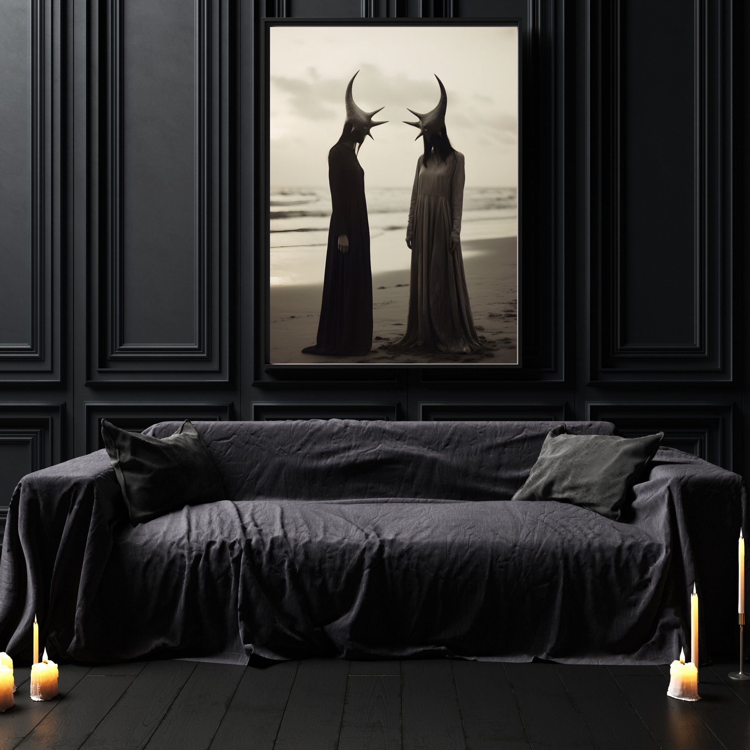Women Horn Shaped Costumes Photography, Creepy Goth Wall Art, Spooky ...