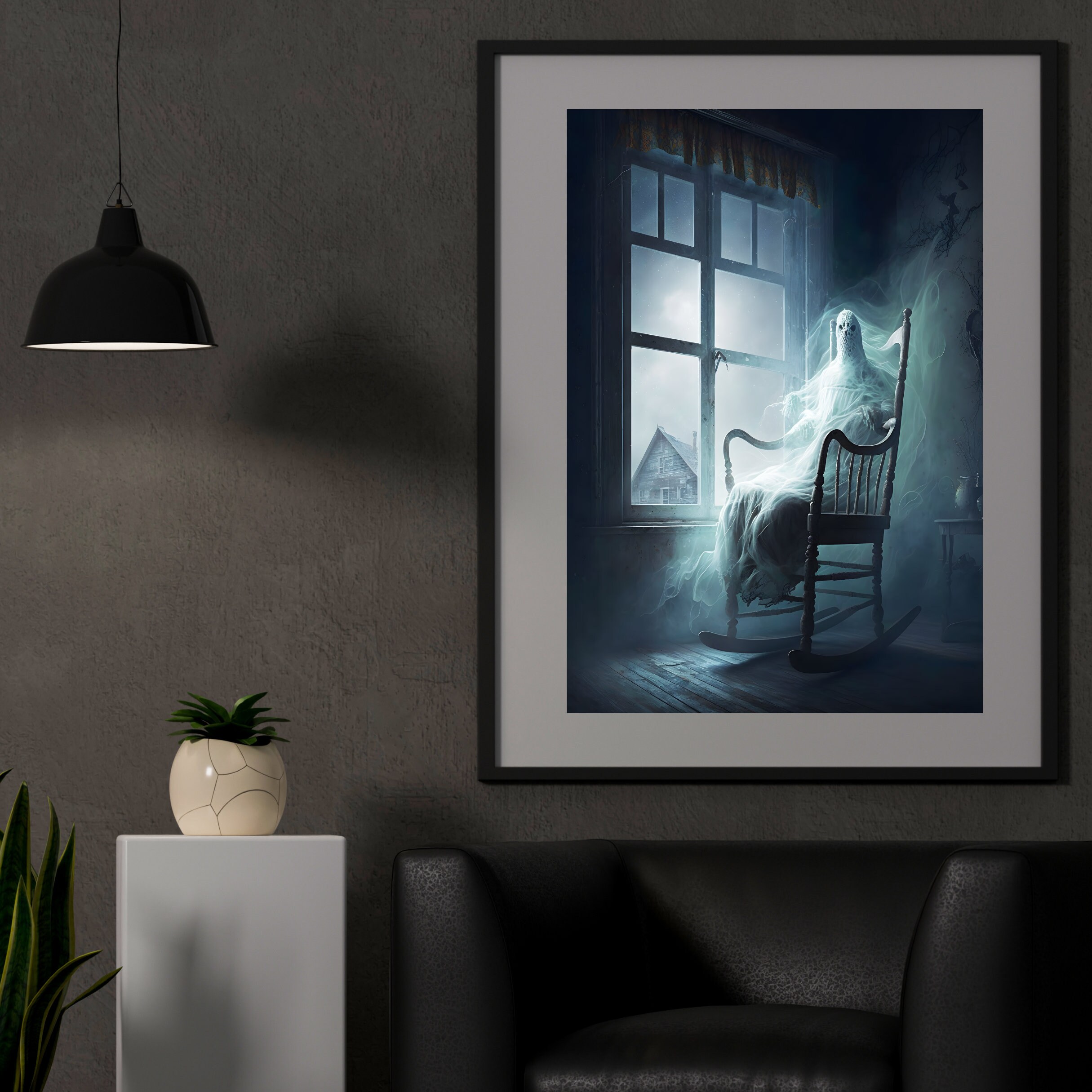 Weird Lady Sitting Chair Print, Creepy Goth Wall Art, Ghost Vintage Oil ...
