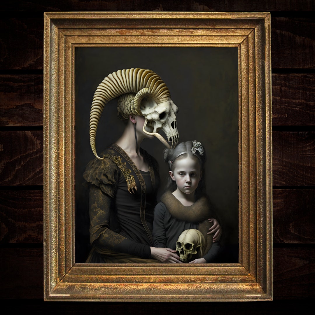 Gothic Goat Demon and Girl Print Creepy Goth Wall Art, Spooky Victorian ...