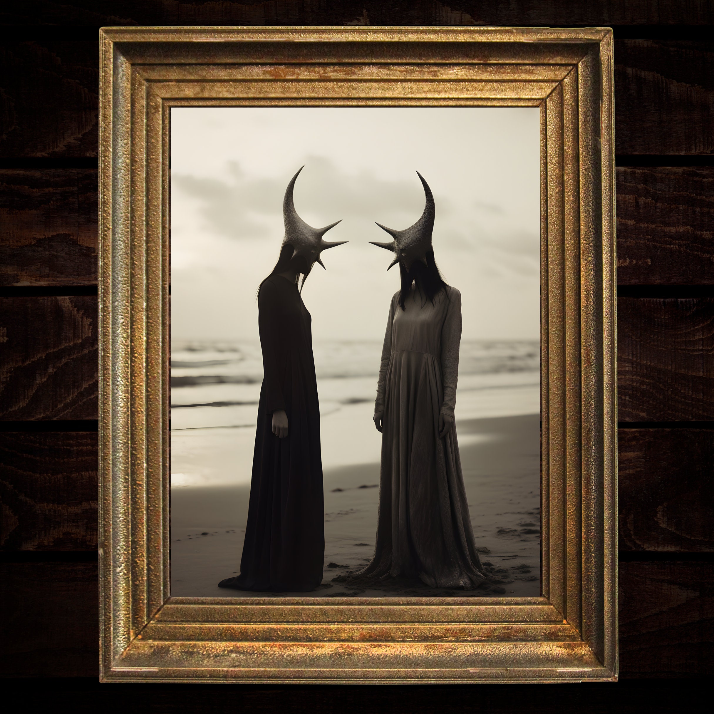 Women Horn Shaped Costumes Photography, Creepy Goth Wall Art, Spooky ...