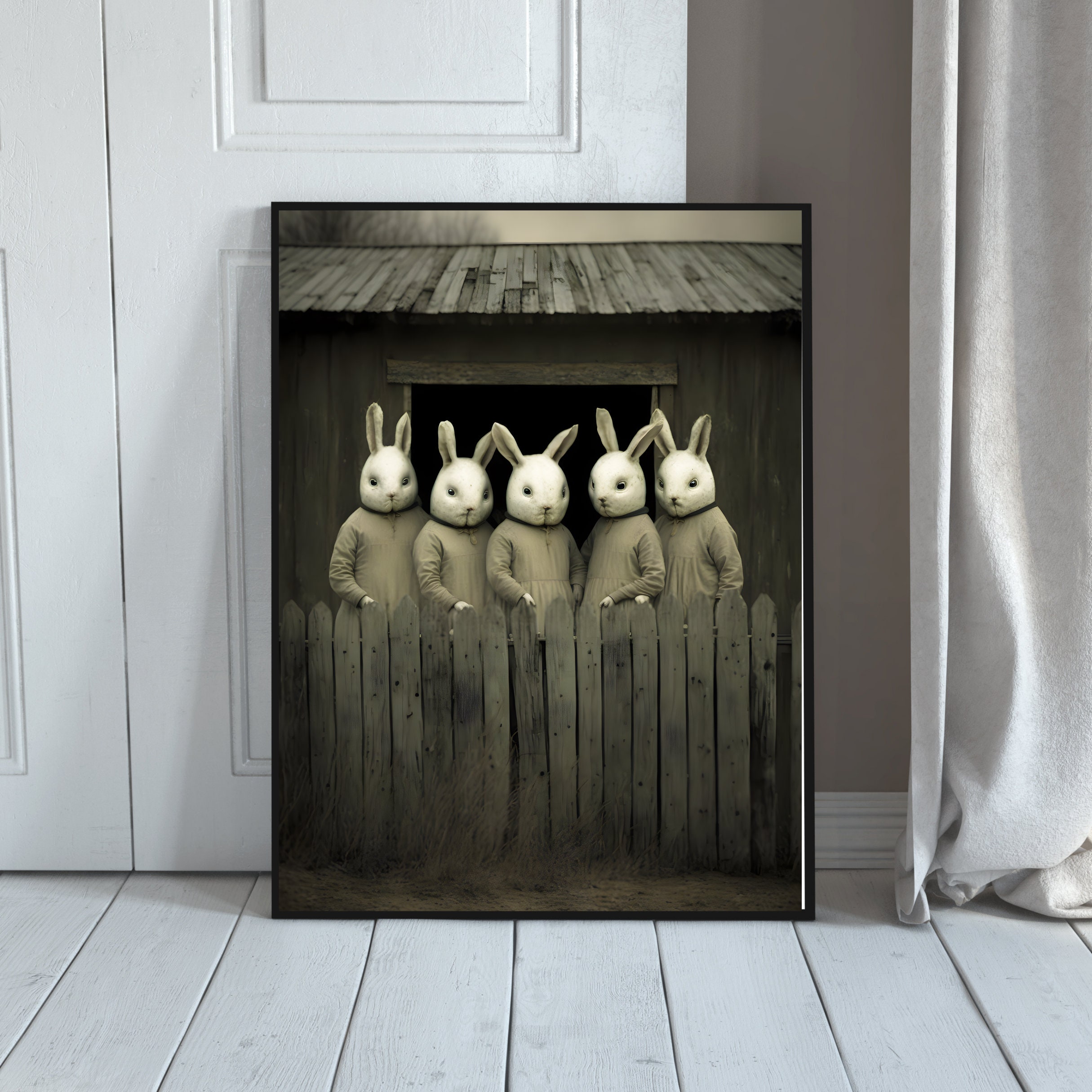 Rabbit Gang, Scary Rabbit, Creepy Goth Wall Art, Spooky Victorian ...