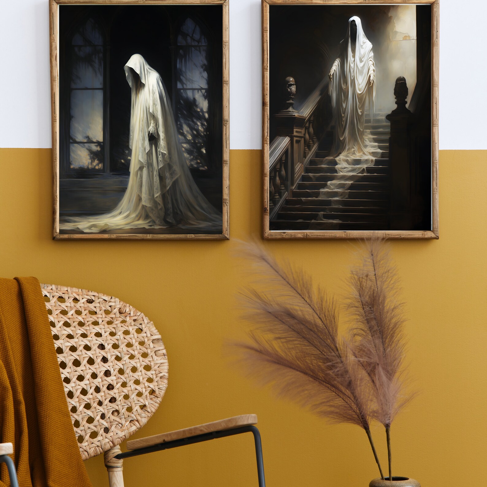 Ghost Standing Window Print, Creepy Goth Wall Art, Ghost Vintage Oil ...