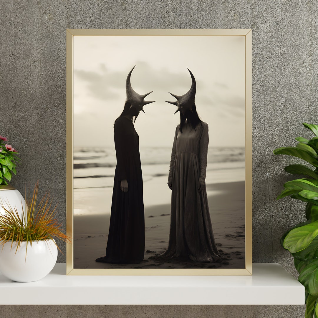 Women Horn Shaped Costumes Photography, Creepy Goth Wall Art, Spooky ...