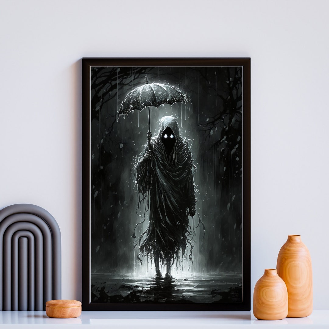 Lonely Ghost, Scary Ghost in the Rain, Creepy Goth Wall Art, Spooky Gothic Ghost, Ghost Vintage ...