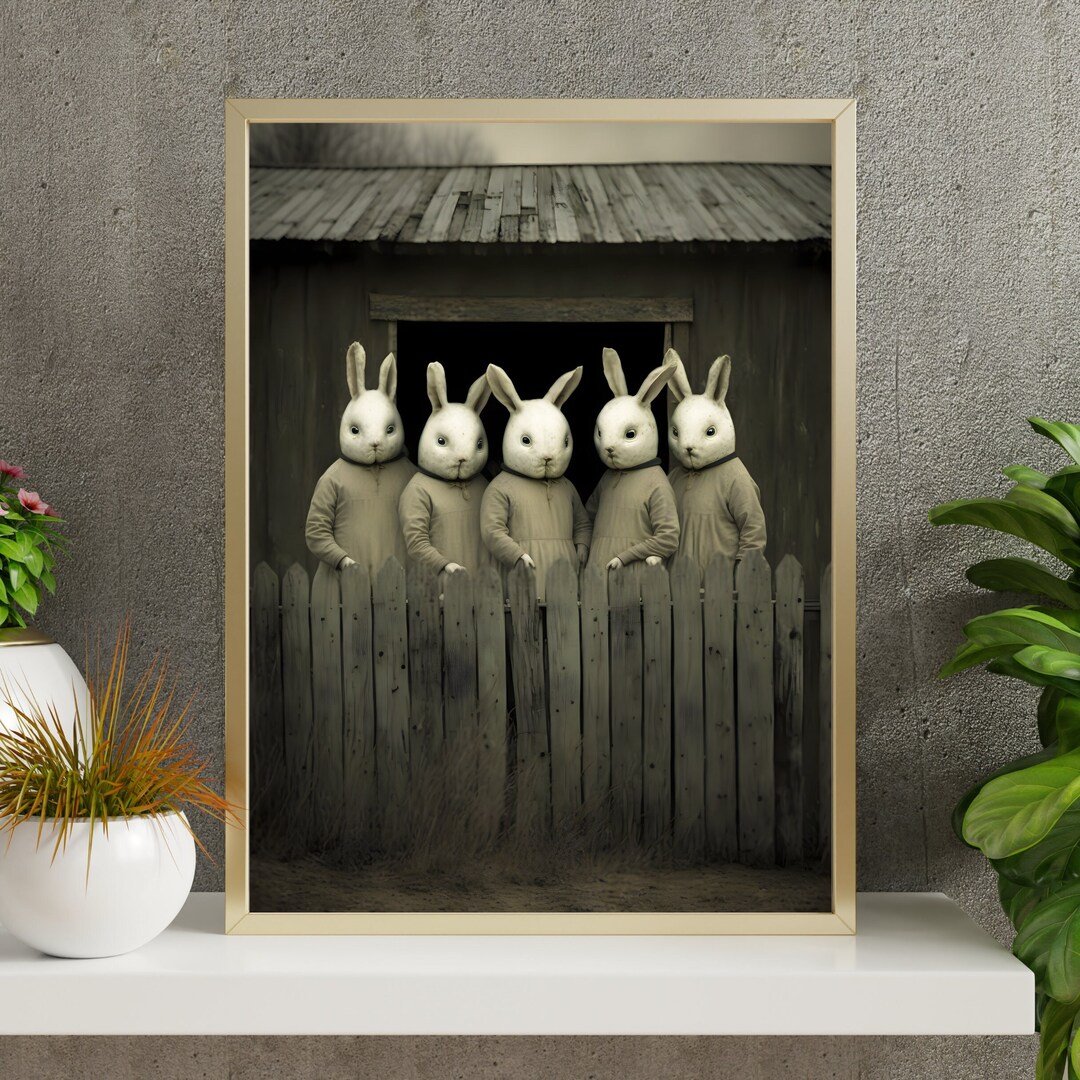 Rabbit Gang, Scary Rabbit, Creepy Goth Wall Art, Spooky Victorian ...