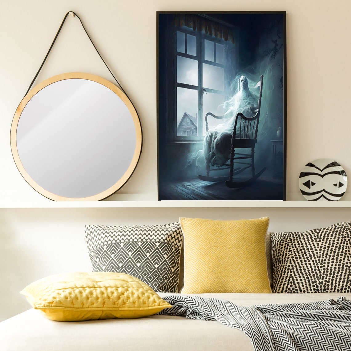 Weird Lady Sitting Chair Print, Creepy Goth Wall Art, Ghost Vintage Oil ...