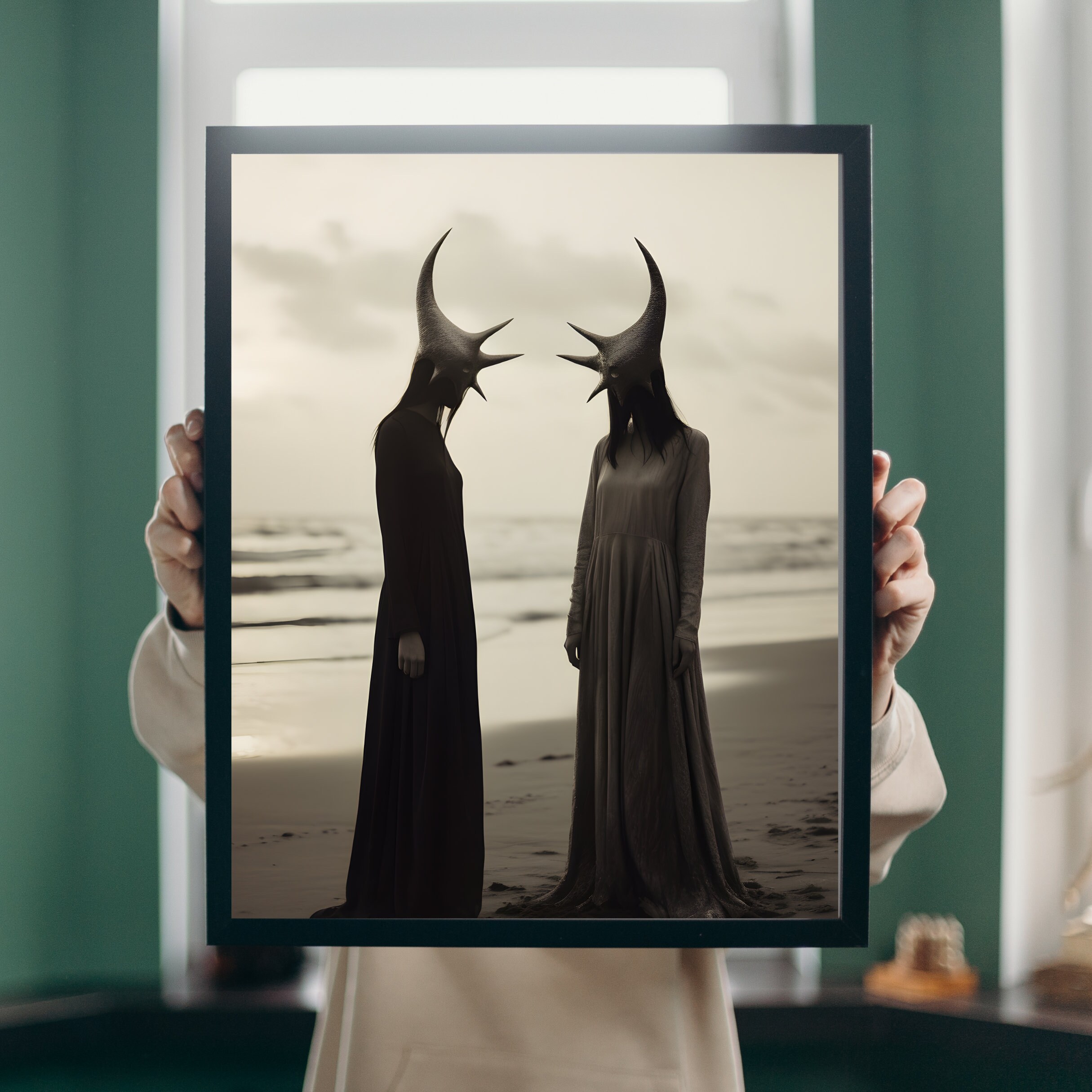 Women Horn Shaped Costumes Photography, Creepy Goth Wall Art, Spooky ...