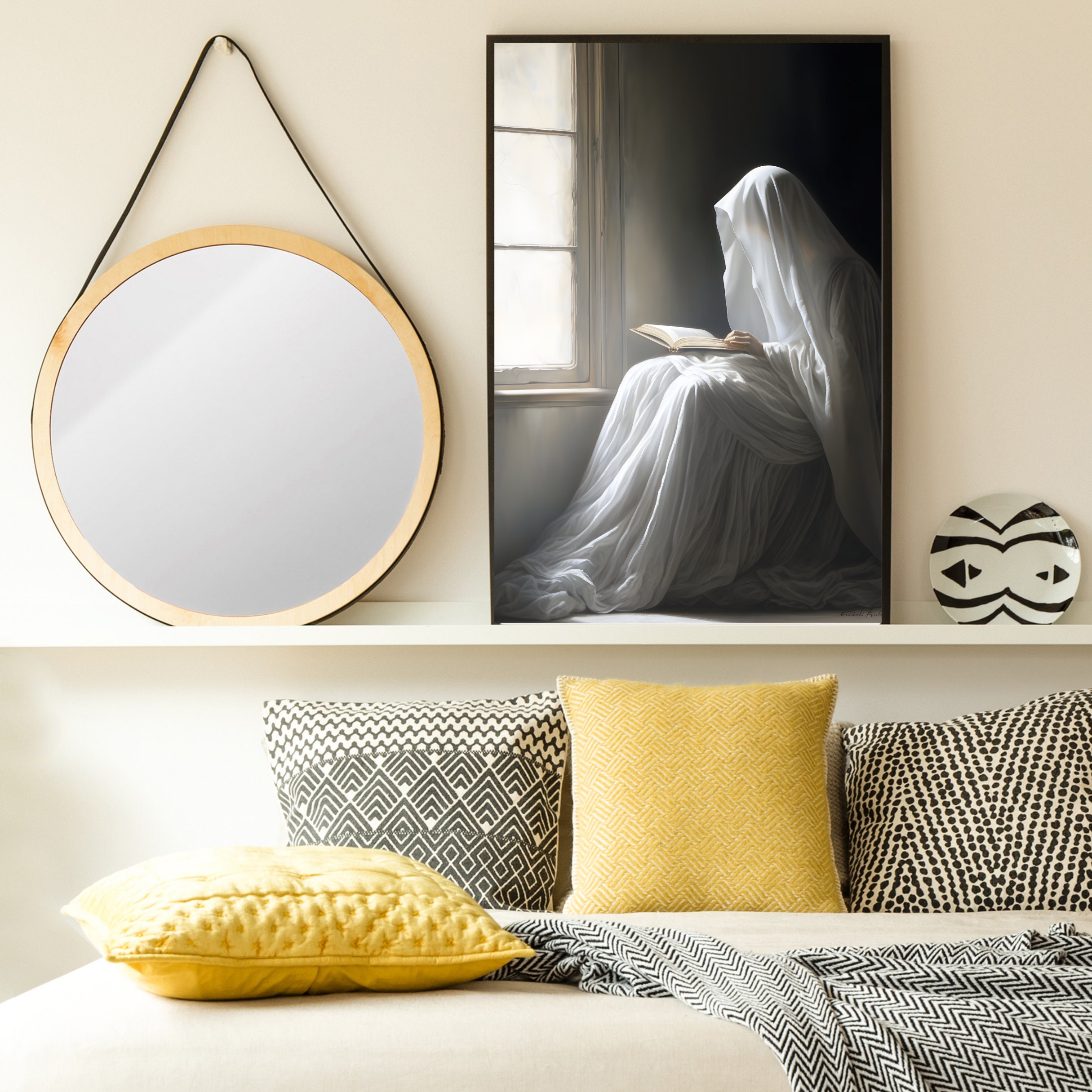 Ghost Reading A Book Print, Creepy Goth Wall Art, Ghost Vintage Oil ...