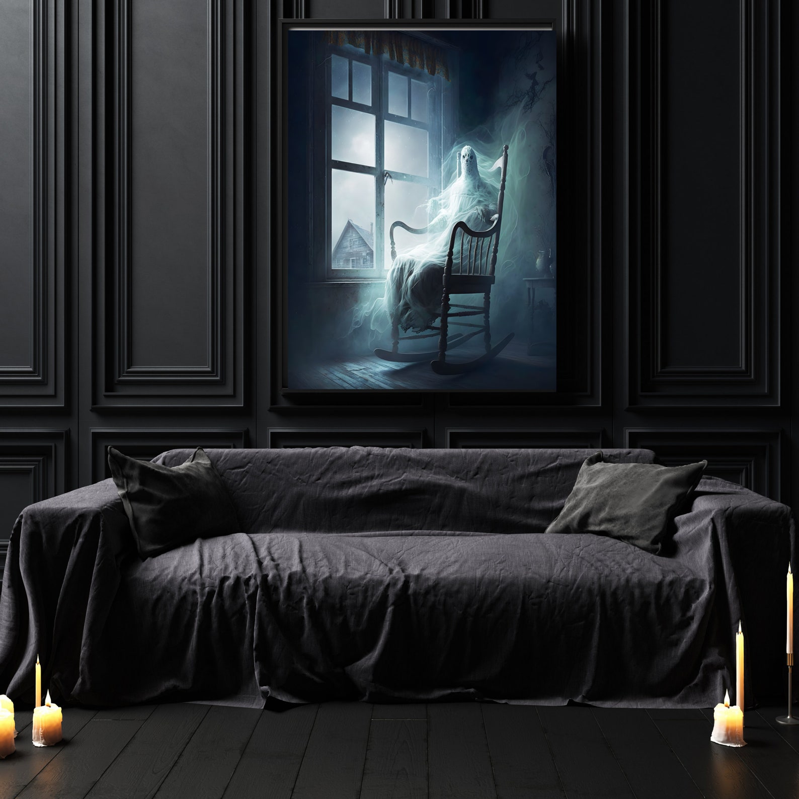 Weird Lady Sitting Chair Print, Creepy Goth Wall Art, Ghost Vintage Oil ...