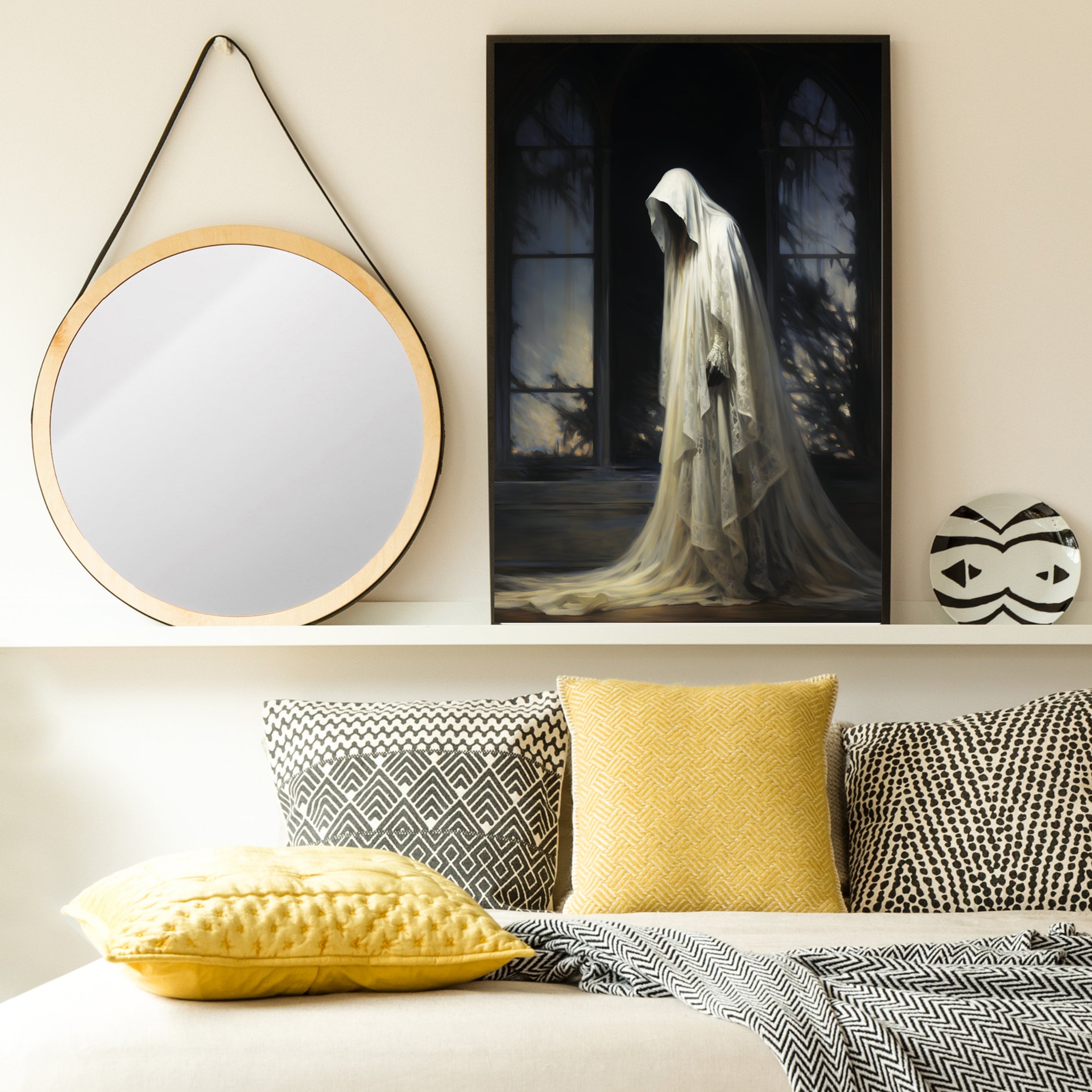 Ghost Standing Window Print, Creepy Goth Wall Art, Ghost Vintage Oil ...
