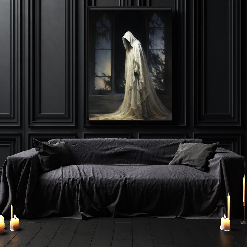 Ghost Standing Window Print, Creepy Goth Wall Art, Ghost Vintage Oil ...