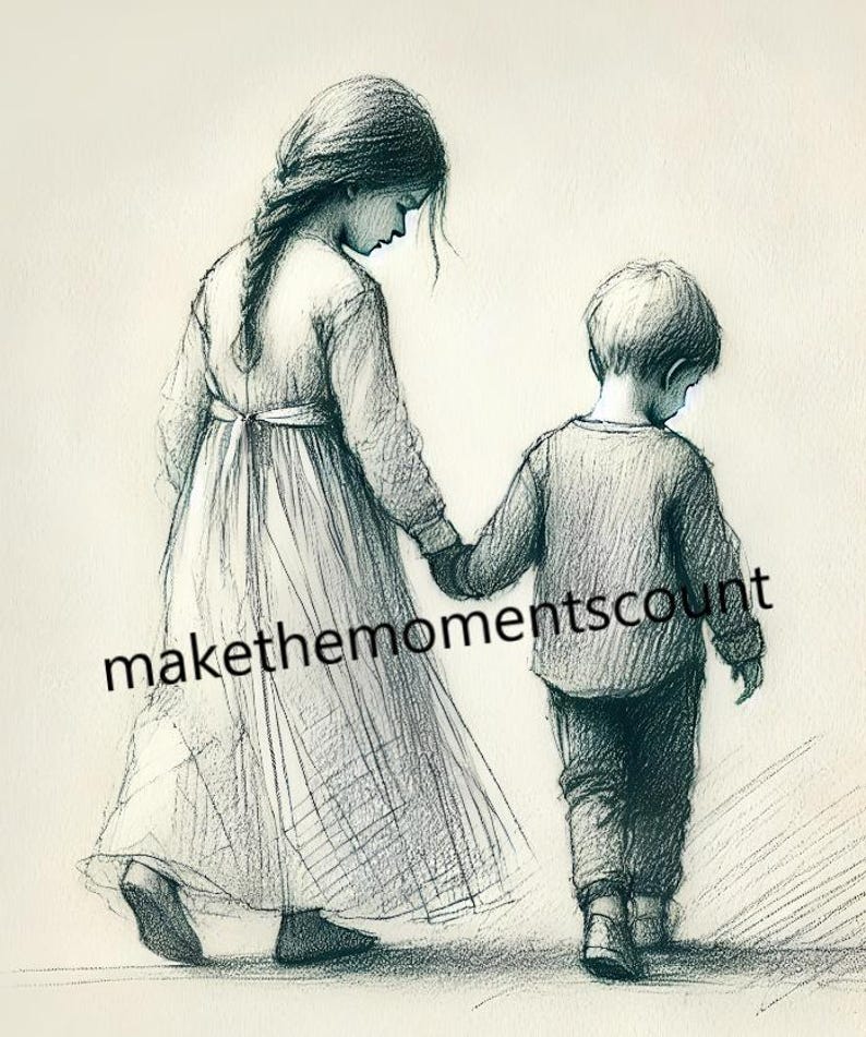 Brother & Sister Holding Hands - Digital Wall Art - Big Sis - Little ...
