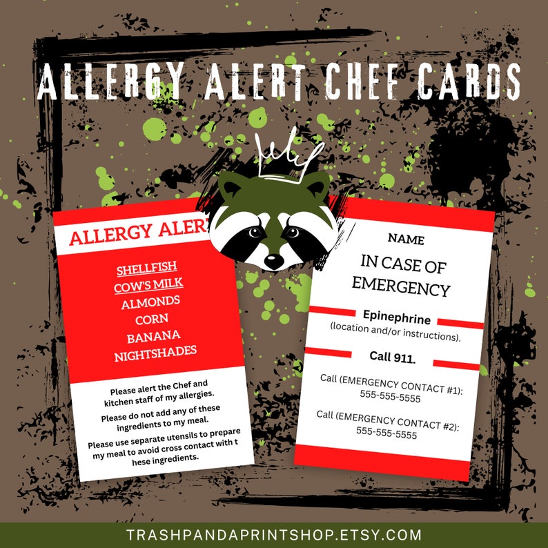 Allergy Alert Chef Card PRINTABLE Food Allergies Celiac - Etsy