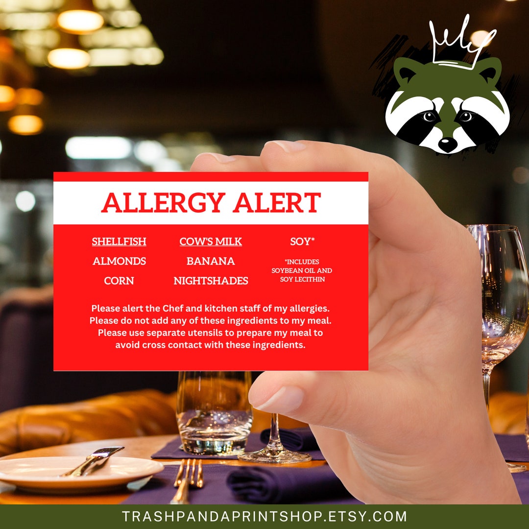 Allergy Alert Chef Card PRINTABLE Food Allergies Celiac - Etsy