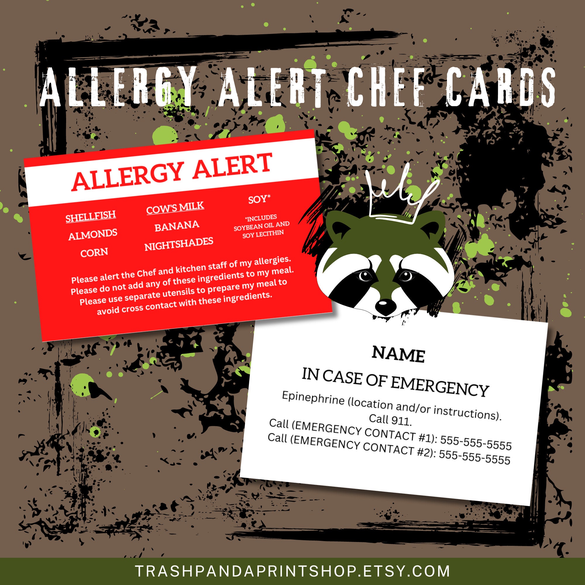 Allergy Alert Chef Card PRINTABLE Food Allergies Celiac - Etsy
