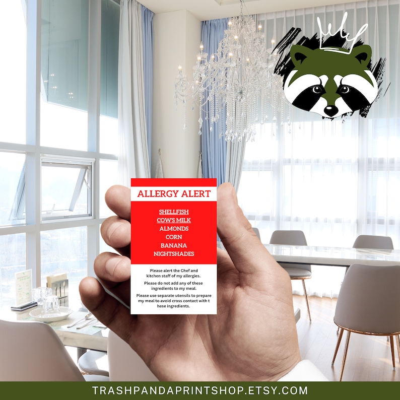 Allergy Alert Chef Card PRINTABLE Food Allergies Celiac - Etsy