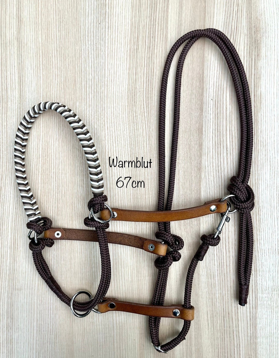 Sidepull Halter, Rope Halter With 4 Rings and Leather, Warmblood Size, Brown - Etsy
