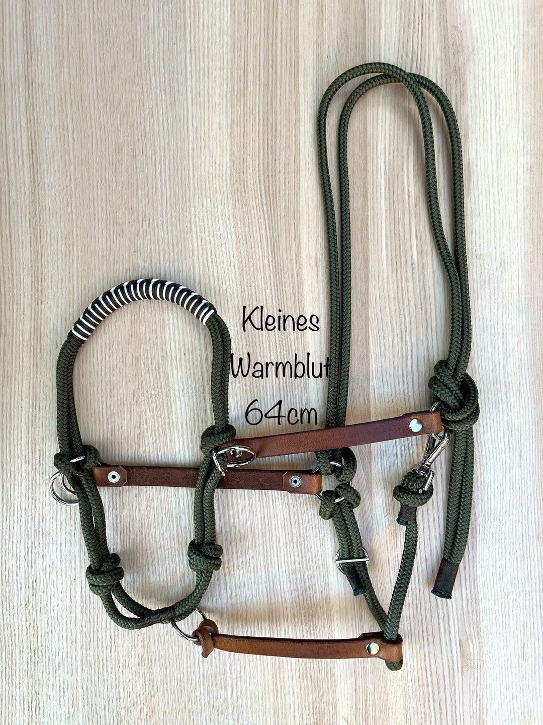 Pulling Sidepull With Braided Noseband Made of Rope and Leather, Size Warmblood, Olive - Etsy