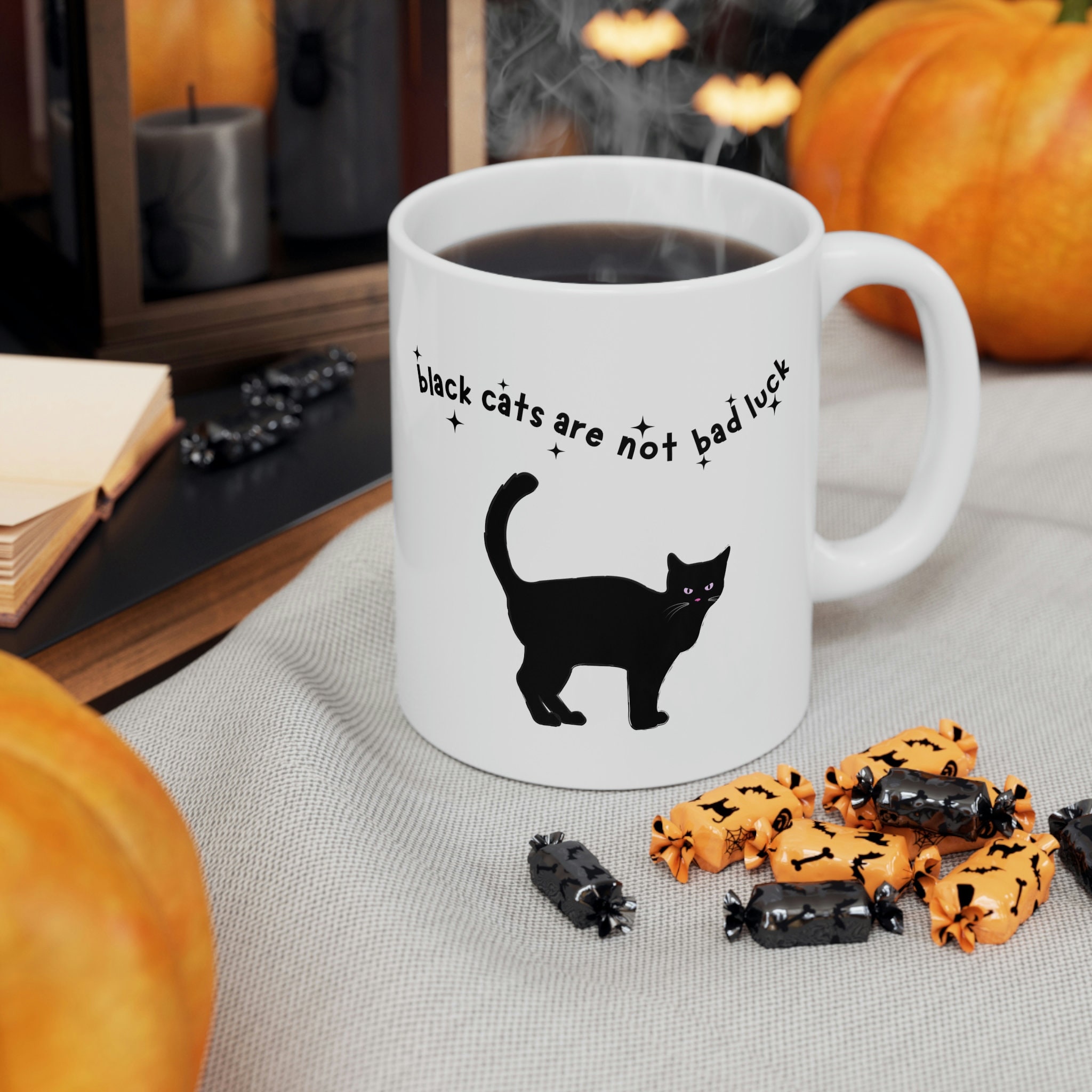 Black Cats Not Bad Luck Mug, Black Cat Ceramic Mug, Ceramic Funny Cute ...