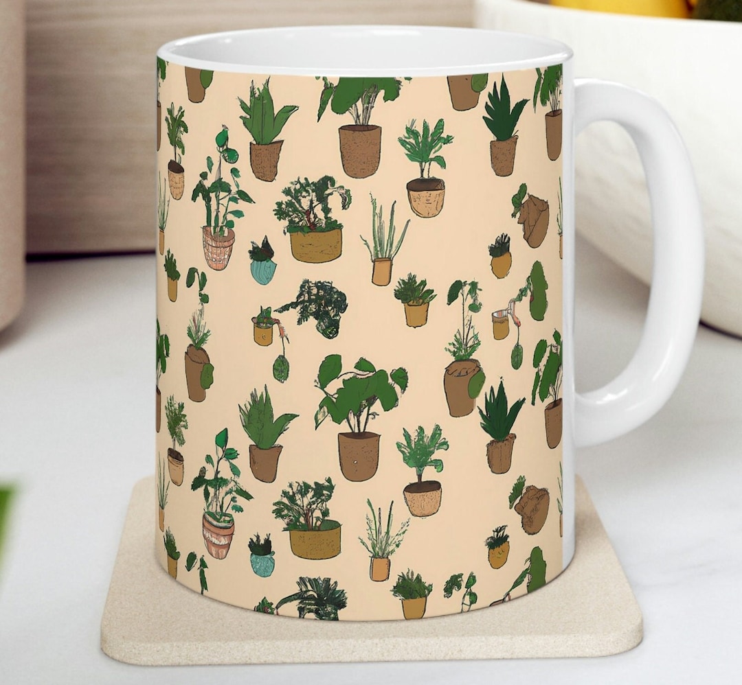 Floral Hand-drawn Pattern Mug, House Plant Mug Pattern, Plant Mom ...