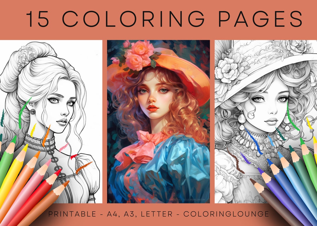 Victorian Beauty 15 Printable Coloring Pages Letter Sized Adult and ...