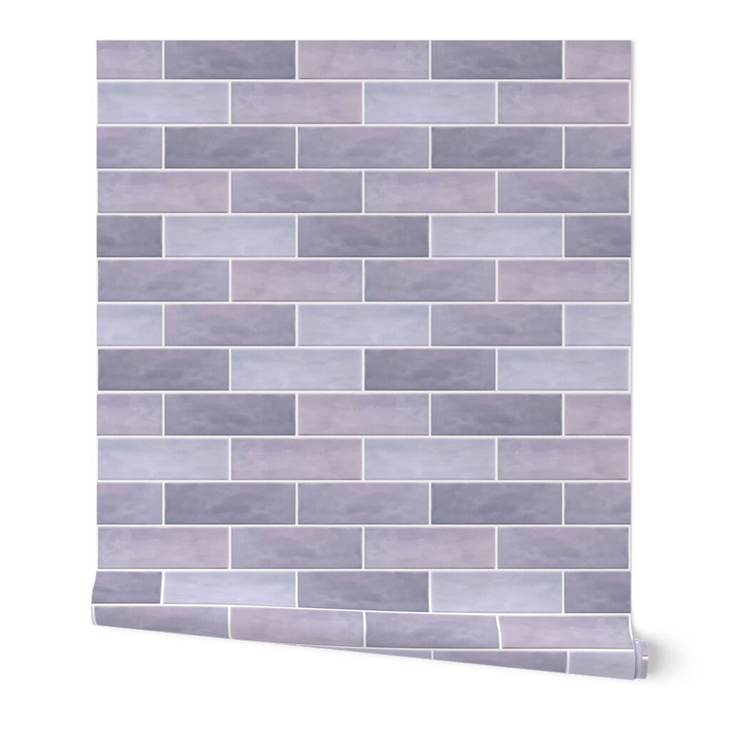 Subway Tile Wallpaper, Faux Tile Wallpaper, Purple Tile Wallpaper ...