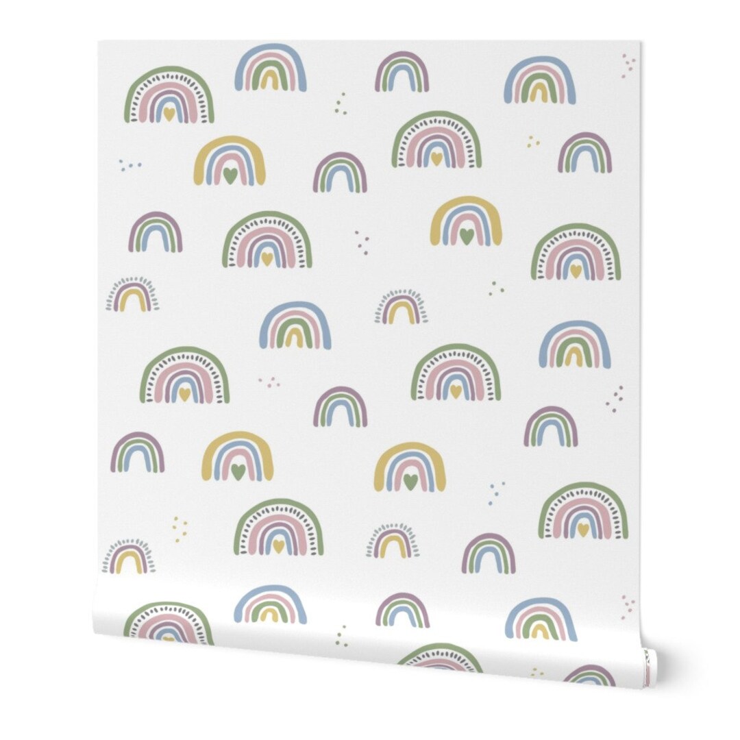 Rainbow Wallpaper, Feature Wall, Nursery Wallpaper, Pastel Wallpaper ...