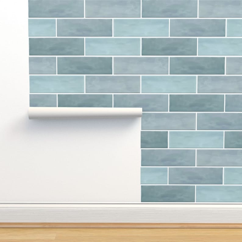 Subway Tile Wallpaper, Faux Tile Wallpaper, Aqua Tile Wallpaper ...
