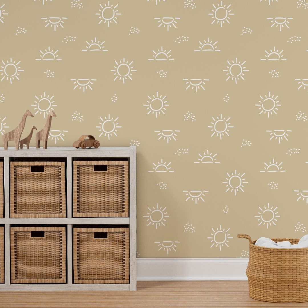 Suns Wallpaper, Feature Wall, Gender Neutral Wallpaper, Beige Wallpaper ...