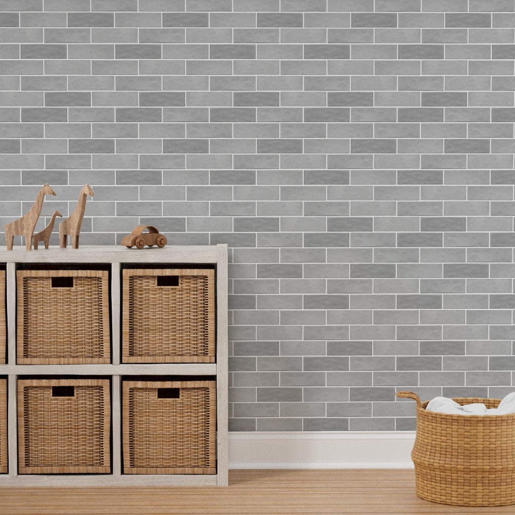 Subway Tile Wallpaper Faux Tile Wallpaper Grey Tile - Etsy