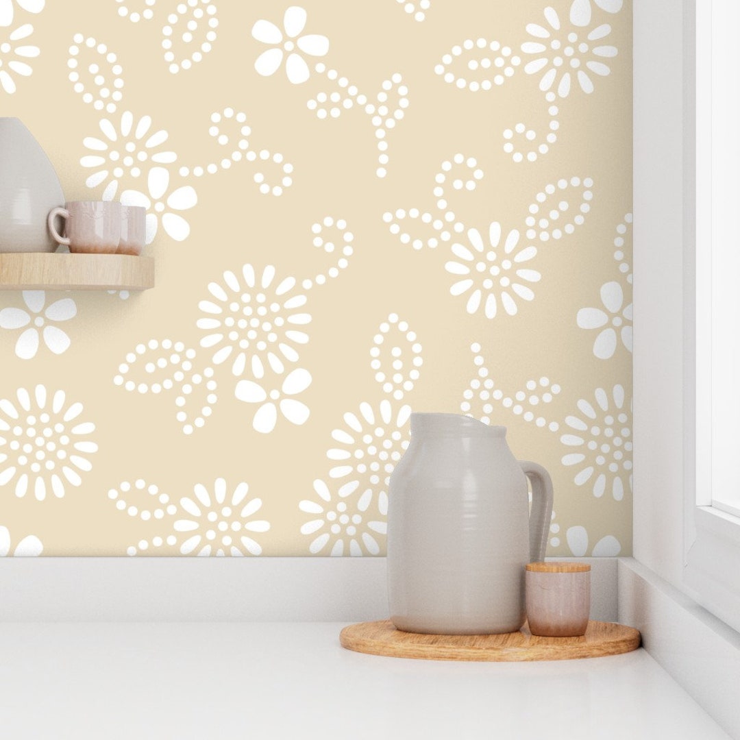 Floral Wallpaper, Feature Wall, Botanical Wallpaper, Beige Wallpaper ...