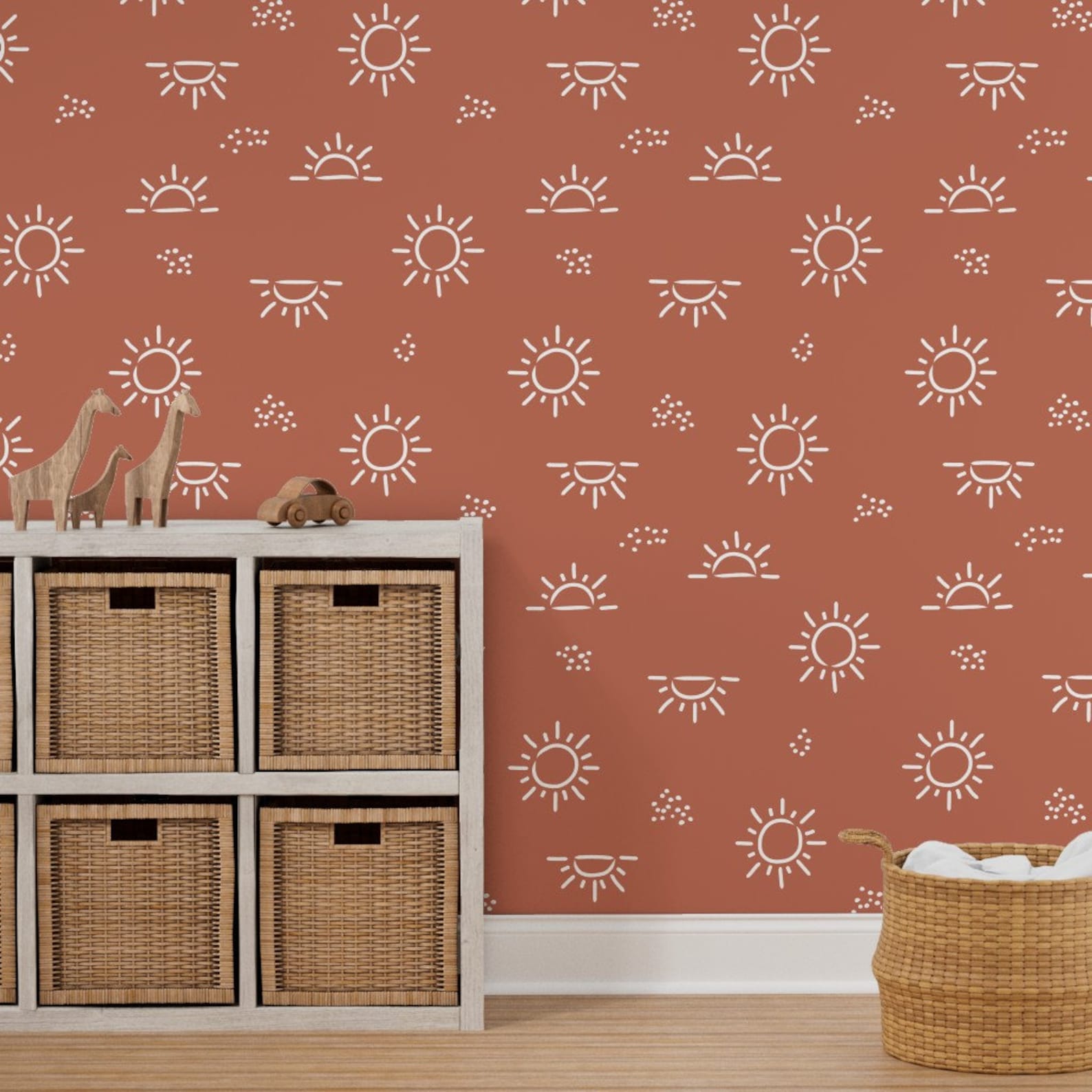 Sun Wallpaper, Feature Wall, Gender Neutral Wallpaper, Terracotta ...