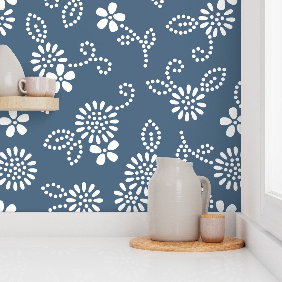 Floral Wallpaper, Feature Wall, Botanical Wallpaper, Navy Wallpaper ...