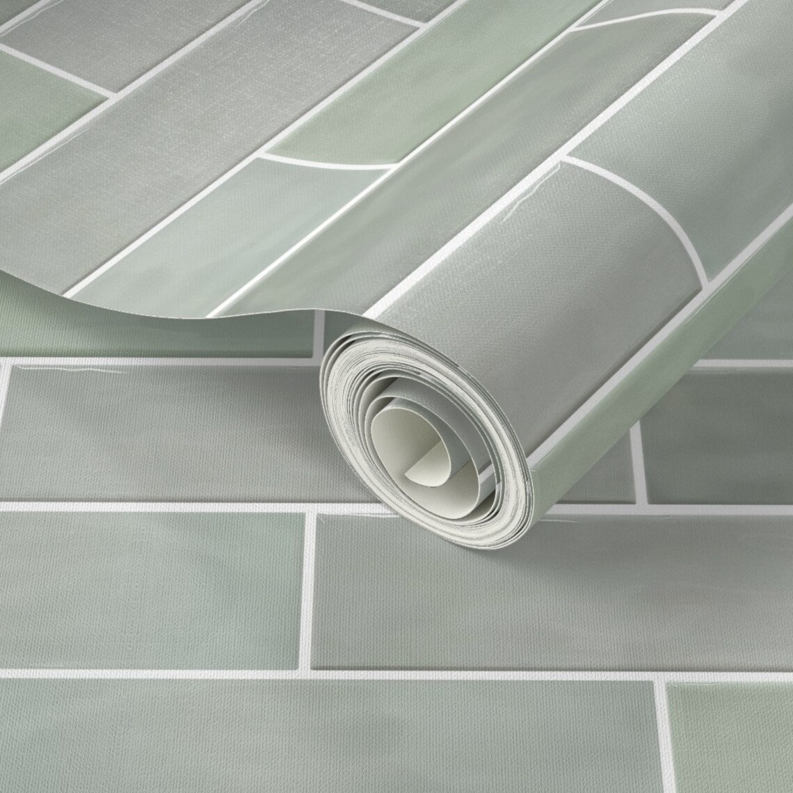 Subway Tile Wallpaper, Faux Tile Wallpaper, Green Tile Wallpaper ...