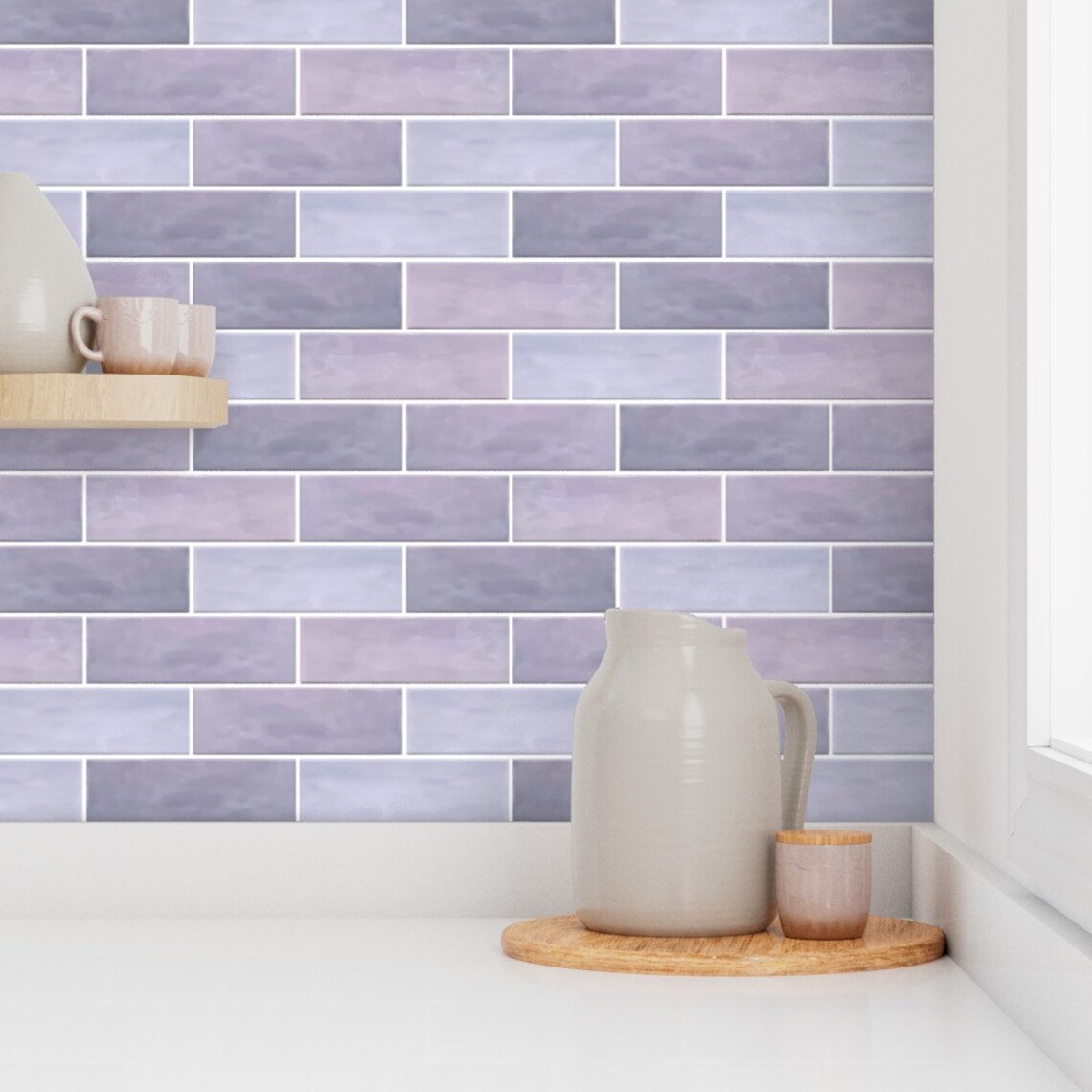 Subway Tile Wallpaper, Faux Tile Wallpaper, Purple Tile Wallpaper ...